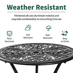Withniture Bistro Table and Chairs Set of 2 with Umbrella Hole,Cast Aluminum Patio Bistro Sets 3 Piece,Outdoor Bistro Table Set,Patio Furniture Set for Front Porch Set,Garden(Butterfly Black)