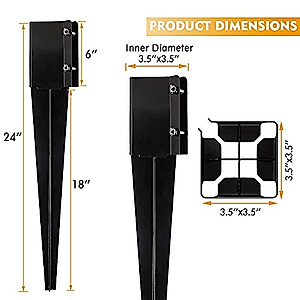 Kdgarden Fence Post Anchor Metal Ground Spike Heavy Duty Black Coated Powder Fence Stakes Post Support Base for 4"x4" Mailbox or Fence Post, 24"x4"x4" Outer Dia (3.5"x3.5" Inner Dia), Pack of 4