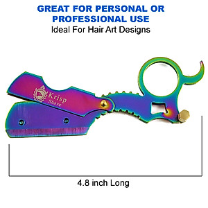 Professional Classic Straight Edge Barber Razor For Close Shaving -Salon Quality Men's Beard Cut Throat Finger Razor Shavette With 10 Shaving Blades By Krisp Shave (Titanium Multi-Color), 4.8 Inch