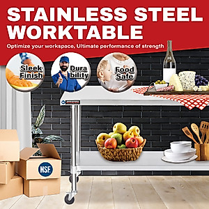 DuraSteel Food Prep Stainless Steel Table - 30 x 72 Inch Metal Table Cart - Commercial Workbench with Caster Wheel - NSF Certified - For Restaurant, Warehouse, Home, Kitchen, Garage,Silver