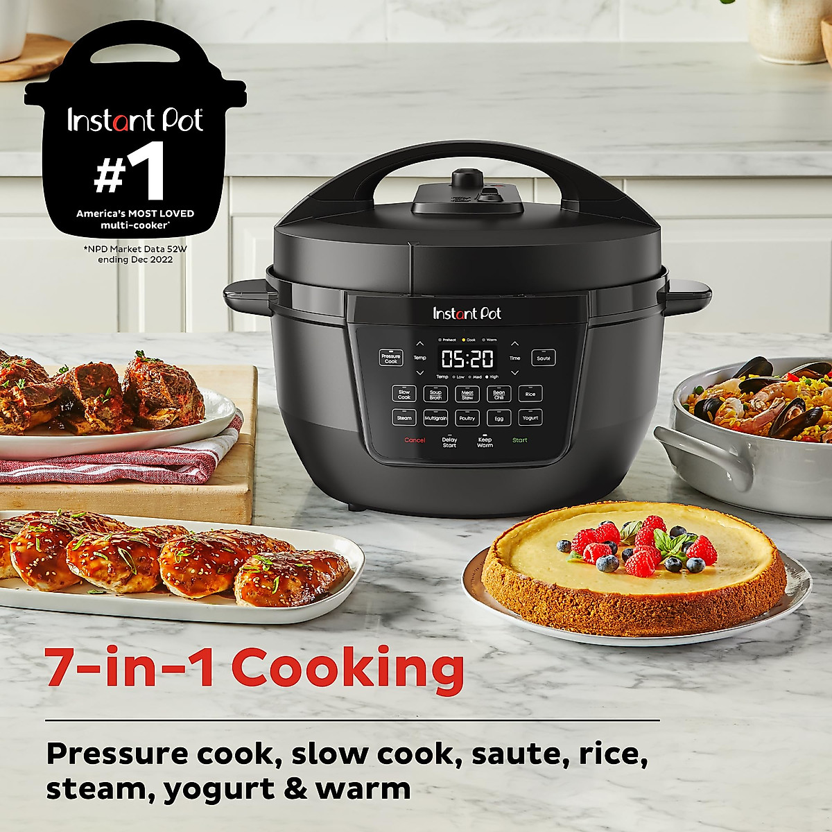 Instant Pot RIO Wide Base, 7.5 Quarts, Large Searing Base, WhisperQuiet Steam Release, 7-in-1 Electric Multi-Cooker, Pressure Cooker, Slow Cooker, Rice Cooker, Steamer, Sauté, Yogurt & Warmer