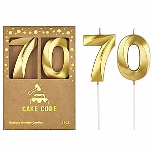 CAKE CODE 2.76 Inch Diamond Gold 70 Number Birthday Candles, Gold Number Candles, Cake Number Candles, Party Celebration