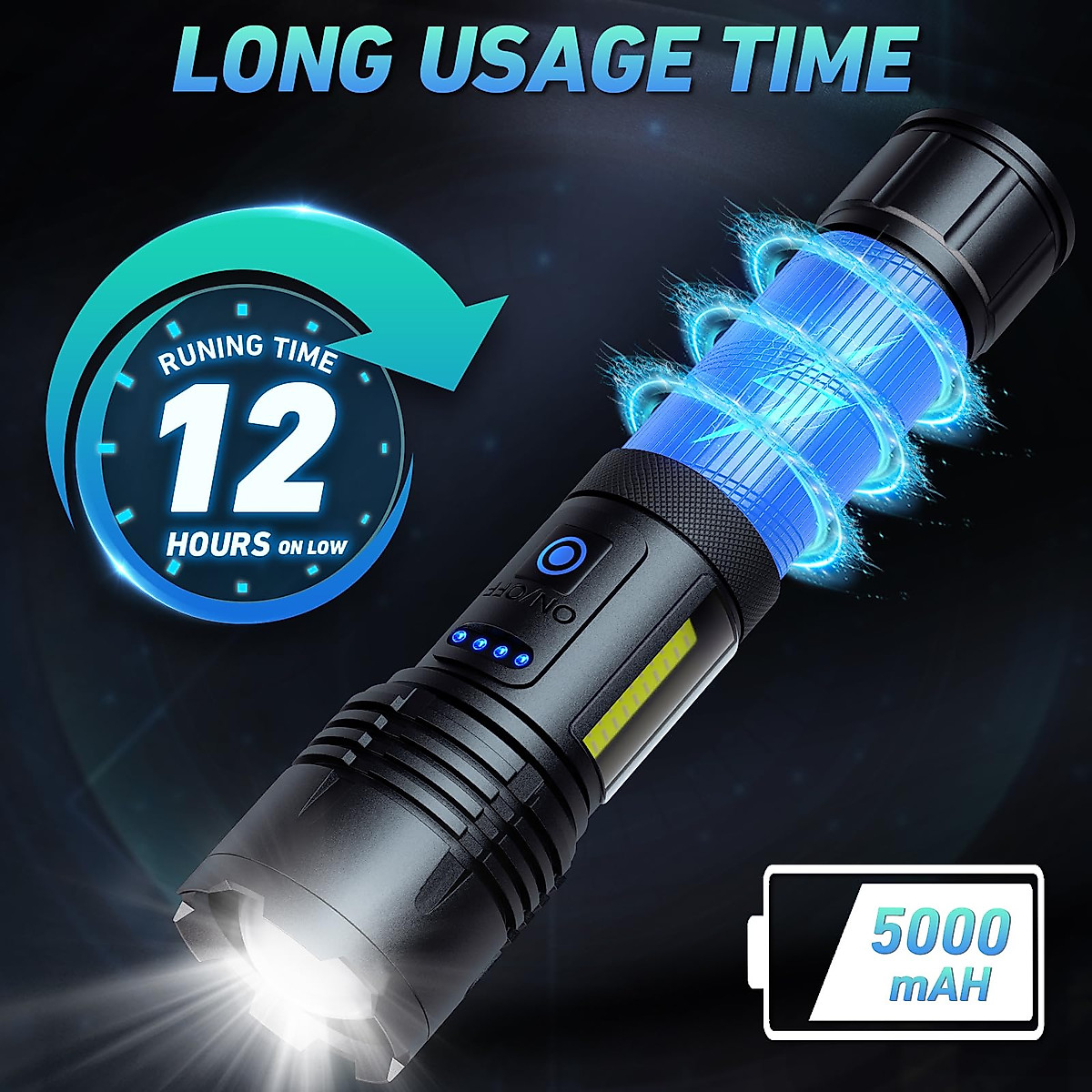 Rechargeable LED Flashlights High Lumen,990,000 Lumens Super Bright Flashlight,Powerful Flash Light 7 Modes with COB Work Light IPX7 Waterproof for Outdoor Emergency Camping Hiking