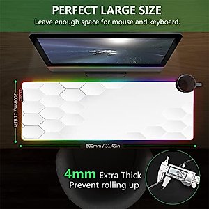 Gaming Mouse Pads Hexagon Shaped White Large RGB Mousepad XL Desk Computer Pad Gaming Accessories Extended Led Mouse Pad XXL Big Keyboard Desk Mat with Lock Edge 50X100Cm