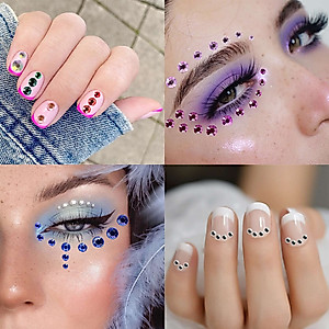 Bilizar 6 Sheets Bindi Dots Face Jewels Face Jewelry For Women Face Gems Stick On Eye Forehead Crystals Sticker Tears Rainbow Pearl Rhinestones For Makeup Party Festival Accessory Nail Art Decoration