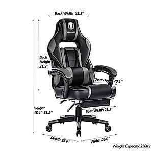 KILLABEE Massage Gaming Chair High Back PU Leather PC Racing Computer Desk Office Swivel Recliner with Retractable Footrest and Adjustable Lumbar Support, Gray/Black