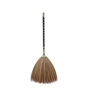 SN SKENNOVA - Asian Straw Broom Witch Broom Undecorated Wedding Jumping Broom with Bamboo Stick Handheld Size Handle - Hardwood Floor, Tile Floor Sweeper Housewarming (Black)