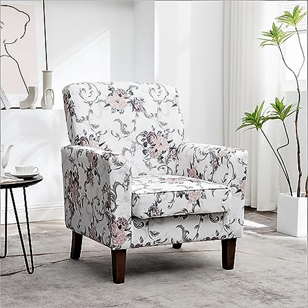 US Pride Modern Accent Armchair for Office and Living Room Decor with Birch Wood Frame and Microfiber Upholstery, Easily Assembled Arm Chair with Removable Cushions, 06 Printed Fabric