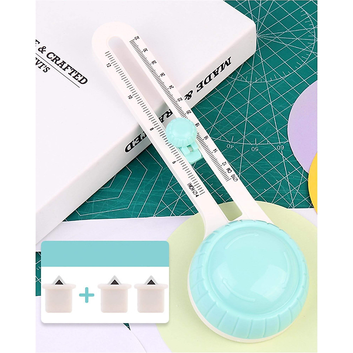 Oythiem Circle Cutter Tool for Paper Crafts - Perfect Circle Maker with Ease - Rotary Cutter Round Cutting Knife with 3 Replaceable Blades for Scrapbooking, Card Making, Art and Diy Crafts (Green)