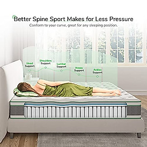 Novilla Queen Mattress 12 Inch Hybrid Mattress in a Box, Innerspring Mattress with Gel Memory Foam for a Cool Sleep, Pressure Relief, Medium Firm Mattress with Pillow Top, Groove,White&Grey&Green