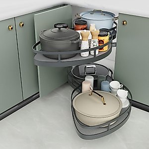 SIPELQDE Swing Right Blind Corner Cabinet Pull Out，Adjustable Height Corner Cabinet Lazy Susan
