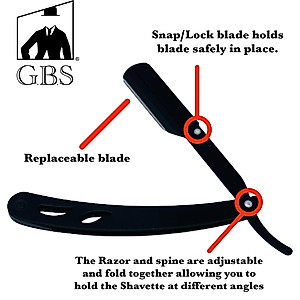 G.B.S Men Professional Straight Edge Barber Shaving Razor with 20 Blades, Black