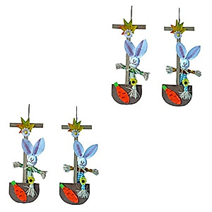 ABOOFAN 4 Pcs Easter Decoration Easter Bunny Cutouts Tiger and Bunny Easter Hanging Door Sign Easter Wall Hanging Plaque Easter Bunny Sign Easter Door Plaque Props Wooden Household