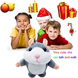 Upgrade Version Talking Hamster Mouse Toy - Repeats What You Say and Can Walk - Electronic Pet Talking Plush Buddy Hamster Mouse for Kids Gift Party Toys (Grey)