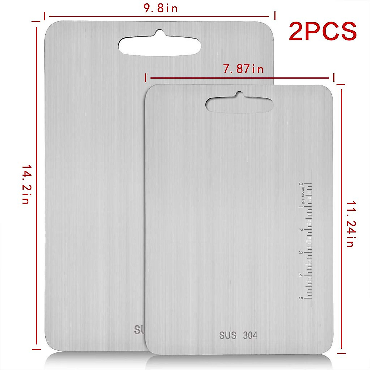 Atmama (14.2" x 9.8"and11.24" x7.87") Stainless Steel Cutting Board for Kitchen,SUS 304 Chopping Board for Meat,Fruit,Vegetables,Baby Food,Dishwasher Safe(2pcs)…