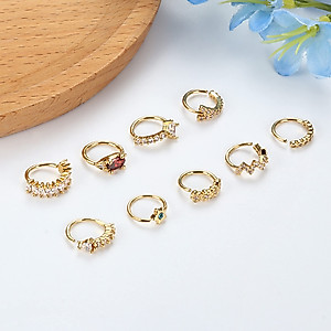 Drperfect 9Pcs 20G Nose Ring Hoop Stainless Steel Paved CZ Cartilage Earrings Hoop Nose Piercing Jewelry for Women Men Silver Gold Rose Gold Black Nose Ring Hoop