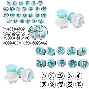 ALLRI 36Pcs Numbers Plunger Letters for Fondant Cookie Stamp Impress Mini Plastic Alphabet Fondant Cake Biscuit Alphabet Plunger Set Alphabet Letters for Cakes Upper Case Letter DIY Fondant Cake