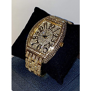 Men's Wrist Watch Band Luxury CZ Diamond Iced Out Watch Gold Numeric Rectangle Square Dial Watch For Men Women Hip Hop Rapper Choice, Men Watch, Mens Jewelry, Iced Watch Custom Fit, Bust Down Watch