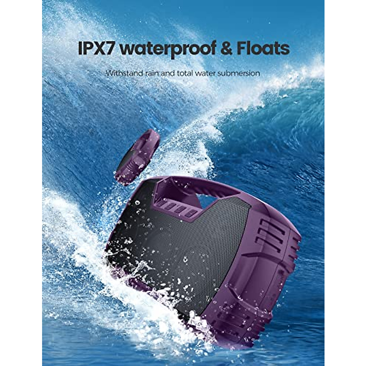 IPX7 Waterproof Bluetooth Speaker, 40W Portable Wireless Speaker, 32H Playtime, Stereo Loud Sound, Deep Bass, Outdoor Speaker with Handle, Bluetooth 5.0, Built-in Mic, for Party,Pool, Camping-Purple