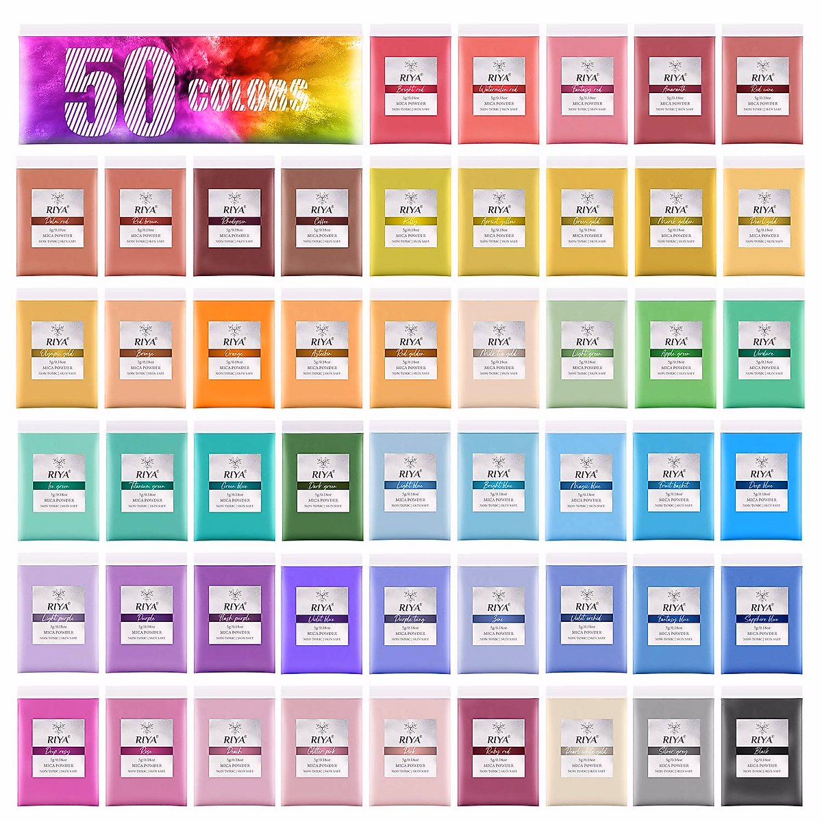 Mica Powder, Epoxy Resin Pigment Powder, Natural Cosmetic Grade Mica Powder for Epoxy/Bath Bombs/Candle/Soap Making/Lip Gloss, Resin Colorant Dye, Soap Coloring, Epoxy Resin Color Pigment (5g/Bag)