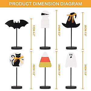 JIALEIXI Halloween Decorations, 6PCS Wooden Sign Tabletop Centerpieces Decorations Include Ghost/Bat/Black Cat/Witch Hat, for Home Farmhouse Indoor Party Decor.