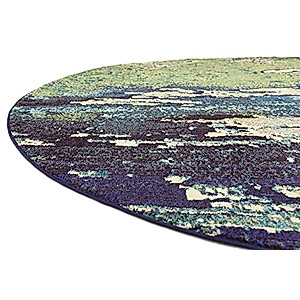 Unique Loom Estrella Collection Distressed, Landscape, Abstract, Modern, Earth Tones Area Rug (8' 0 x 8' 0 Round, Navy Blue/Green)