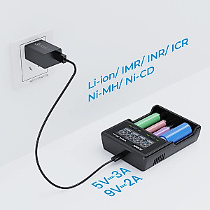 XTAR VC4 Plus Battery 3A Fast Charger, 4 Bay Rechargeable Battery Charger Extend Version for 3.6V 3.7V 18650/20700/21700 Li-ion IMR INR ICR for 1.2V AAA SC Ni-MH Ni-CD with QC3.0 Adapter