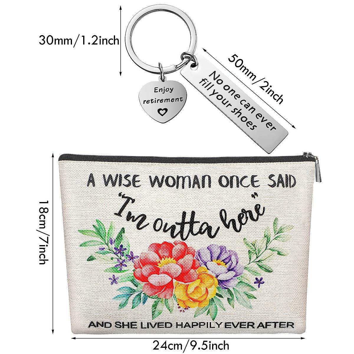 Weewooday Retirement Present for Women Retired Makeup Bag and Keychain for Wife Mom Grandma Coworkers Teachers(Chic)