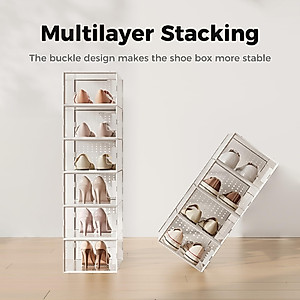 Pinkpum Shoe Organizer Storage Boxes for Closet, Clear Plastic Stackable Sneaker Storage Containers Bins with Lids, Clear Shoe Case Containers,White, 12 Pack