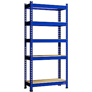 PrimeZone Storage Shelves 5 Tier Adjustable Garage Storage Shelving, Heavy Duty Metal Storage Utility Rack Shelf Unit for Warehouse Pantry Closet Kitchen, 28" x 12" x 59", Blue