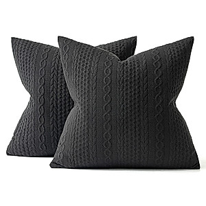 MIULEE Decorative Throw Pillow Covers Set of 2 Super Soft Modern Stretchy Embossed Patterned Cushion Covers for Farmhouse Couch Sofa Livingroom Bed,Black 18x18 inch