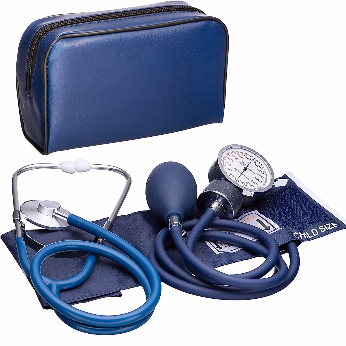 NOVAMEDIC Professional Pediatric Size Blood Pressure Machine and Stethoscope Set (Blue), Arm Cuff 7.2”-10.5”, Professional Aneroid Stethoscope BP Monitor for Emergency Medical Supplies +Carrying Case