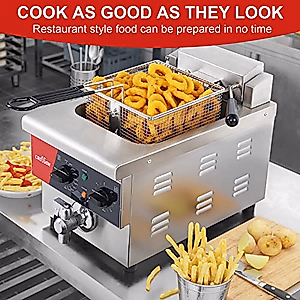 CROSSON 6L Electric Countertop Deep Fryer Extra Large with Drain,Timer,Basket and Lid for Restaurant Use 120V,1800W Commercial Deep Fryers
