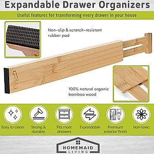 Homemaid Living Bamboo Drawer Dividers, Adjustable & Expandable Kitchen Drawer Organizer, Ideal for Silverware Drawer Organizer, Dresser Drawer Organizer or Bedroom and Bathroom Drawer Organizer
