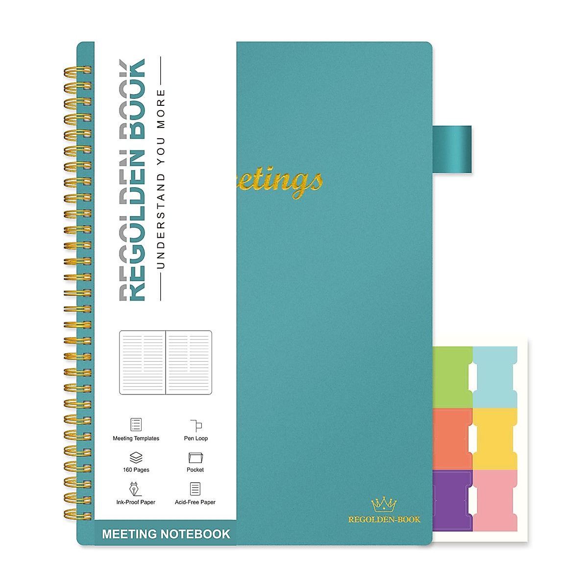 Regolden-Book Meeting Notebook for Work with Action Items, Project Planner Notebook for Note Taking, Office/ Business Meeting Notes Agenda Organizer for Men & Women, 160 Pages (7”x10”), Teal