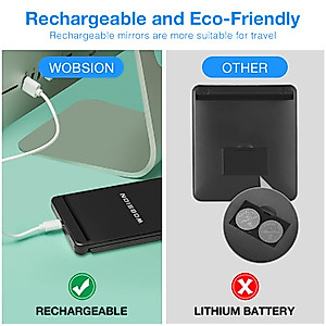 wobsion 300 Flip Folding Travel Mirror, 1x/3x Magnifying with 23 LEDs, Touch Dimmable, Rechargeable, Magnetic Switch, Black