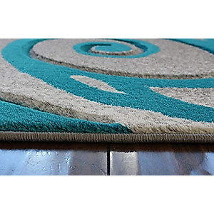 Masada Rugs, Grey White Turquoise Modern Woven Area Rug, Hand Carved (8 Feet X 10 Feet, Turquoise)