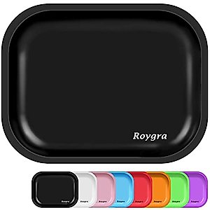 roygra Matte Rolling Tray, Metal Cigarette Rolling Tray (Matte Black, Medium - 7 x 5.5'')