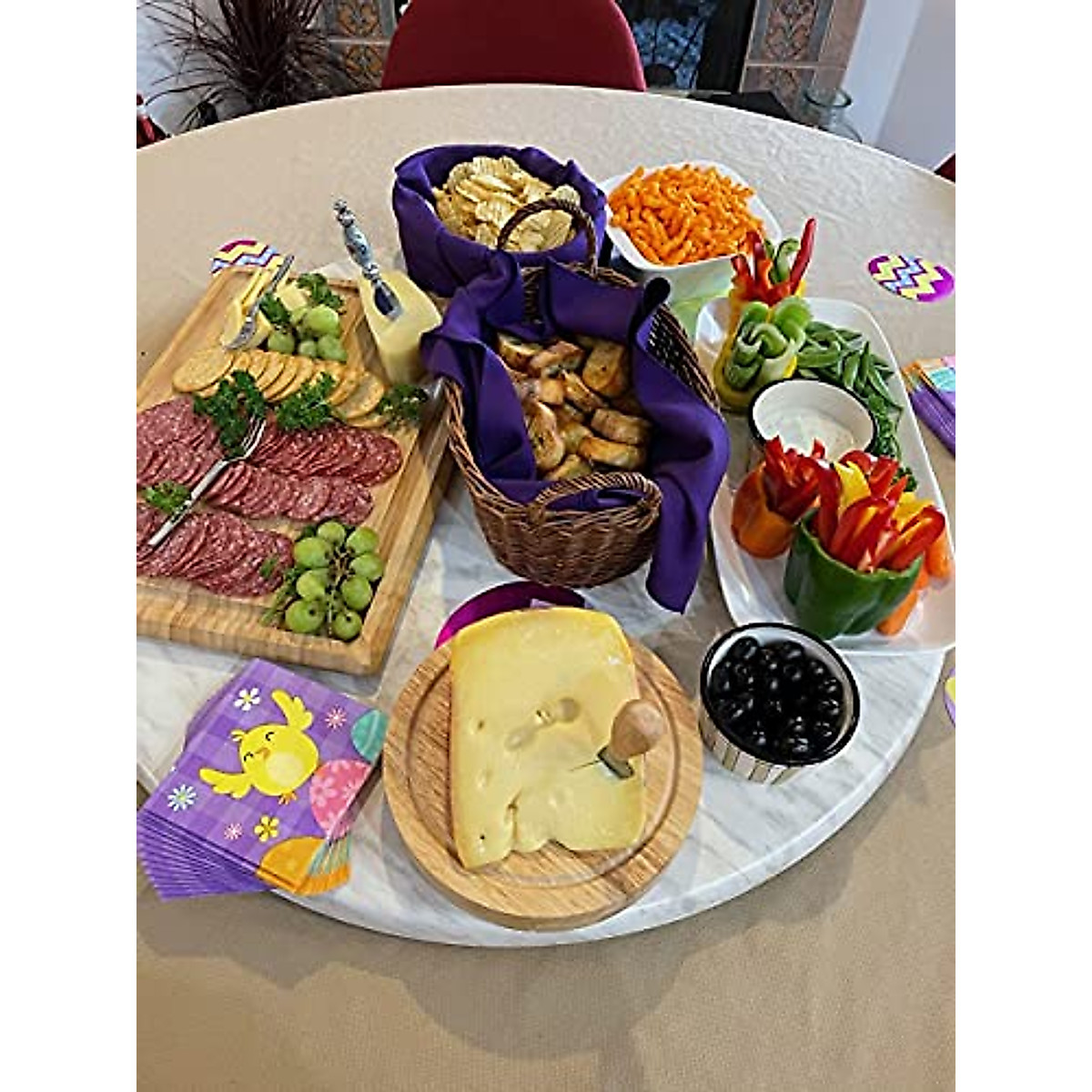 ActiveAnnie Large 30" Off White Faux Marble Swivel Lazy Susan Rotating Turntable Dining Tabletop – Great for The Kitchen Island, Family Style Dining, Games, Parties, and Wedding – Made in France