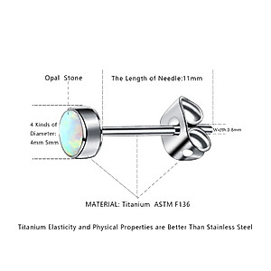 Implant Grade Titanium Opal Women's Stud Earrings Men Earrings Hypoallergenic Earring with 5mm Nickel Free Birthstone Earring Studs for Sensitive Ears Fashion Women's Jewelry