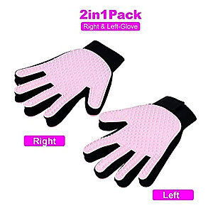 miaow Pet Grooming Glove,Five Fingers with 259 Silicone Needles,Effective in Removing Pet Floating Hair, Glove Size fits All,Double-Side Pet Grooming Design, can be Worn on Both Hands-1 Piece,Pink.