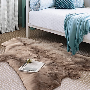 Carvapet Soft Fur Rugs Fake Reindeer Hide Area Rug Fluffy Faux Fur Carpet for Bedroom Floor Mat Home Decorative Throw Rug for Living Room, 4ft x 5ft, Brown