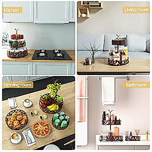 BUDO Fruit Basket, 3-Tier Fruit Bowl Vegetables Countertop Storage with Banana Hanger, Iron Metal Detachable Bread Holder Fruit Tray for Kitchen