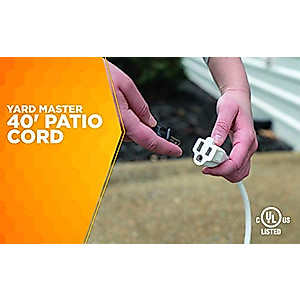 Yard Master 992382 White Patio 40-Foot; 3-Pronged; 16 Gauge Extension Cord; 13 AMPS; 125 Volts; 1625 Watts; Ideal for Use with Outdoor Appliances; Decorative Lights and Holiday Displays