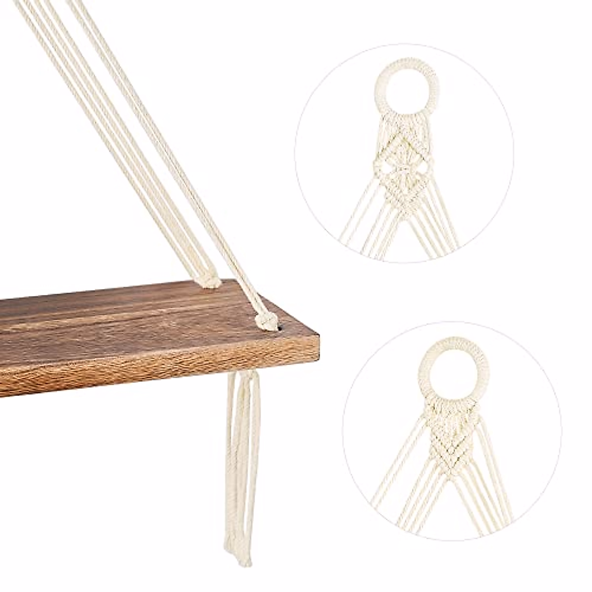 Dahey Macrame Hanging Shelf Boho Wall Decor, 2 Pack Rustic Wood Floating Shelves for Nursery Bedroom Bathroom Living Room Dorm Room, Storage Display Shelves for Hanging Plants Photos