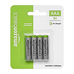 Amazon Basics 4-Pack Rechargeable AAA NiMH High-Capacity Batteries, 850 mAh, Pre-Charged