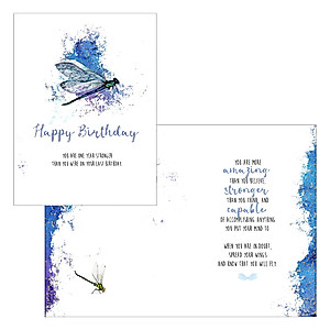 Smiling Wisdom - Happy Birthday Greeting Card Dragonfly Necklace Gift Set - Teen Women (White Abalone Dragonfly)