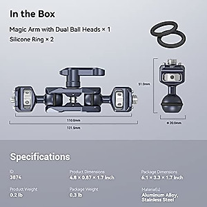 SmallRig Articulating Magic Arm with 3/8"-16 Locating Screw for ARRI and 1/4"-20 Screw (with Retractable Pins), 360 Degree Rotation, Max Load of 12 Ib Magic Arm for Monitor, Camera, and Lights 3874