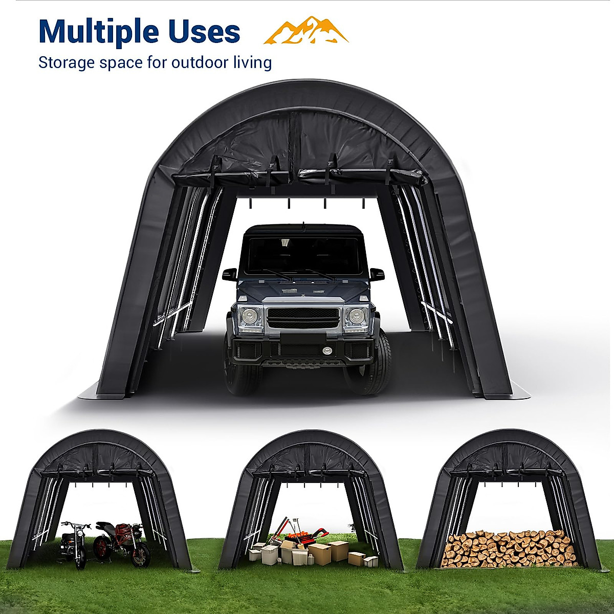 UDPATIO 12x20 FT Heavy Duty Carport, Round Style Portable Garage Waterproof Anti-Snow Shelter Storage Canopy, Doors Sheds & Outdoor Storage for Car,Vehicle,Truck, Black