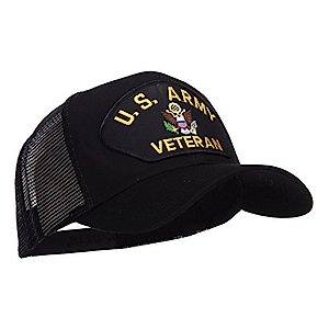 e4Hats.com US Army Veteran Military Patched Mesh Cap - Black OSFM